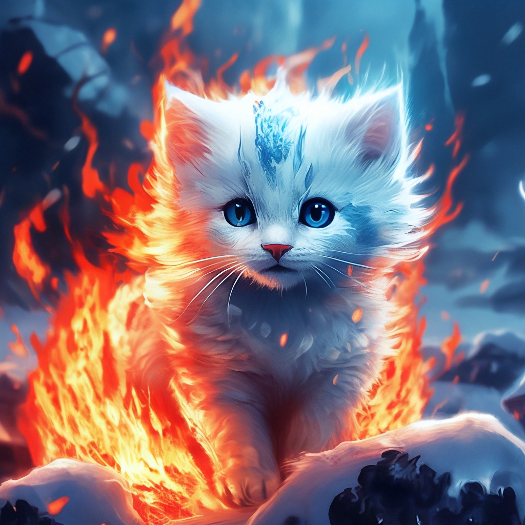 "Fiery icy kitten" — image created in Shedevrum