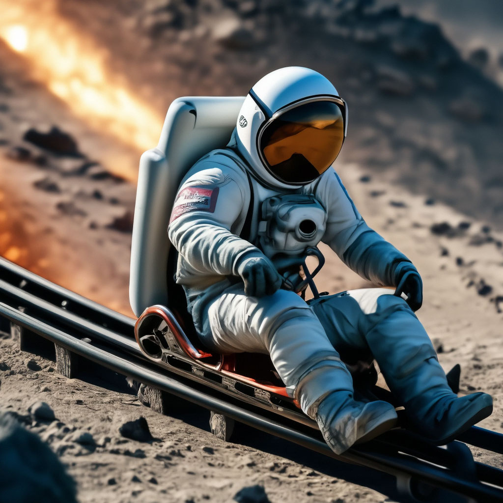 "Astronaut on the moon, riding a roller coaster, high detail, high ...
