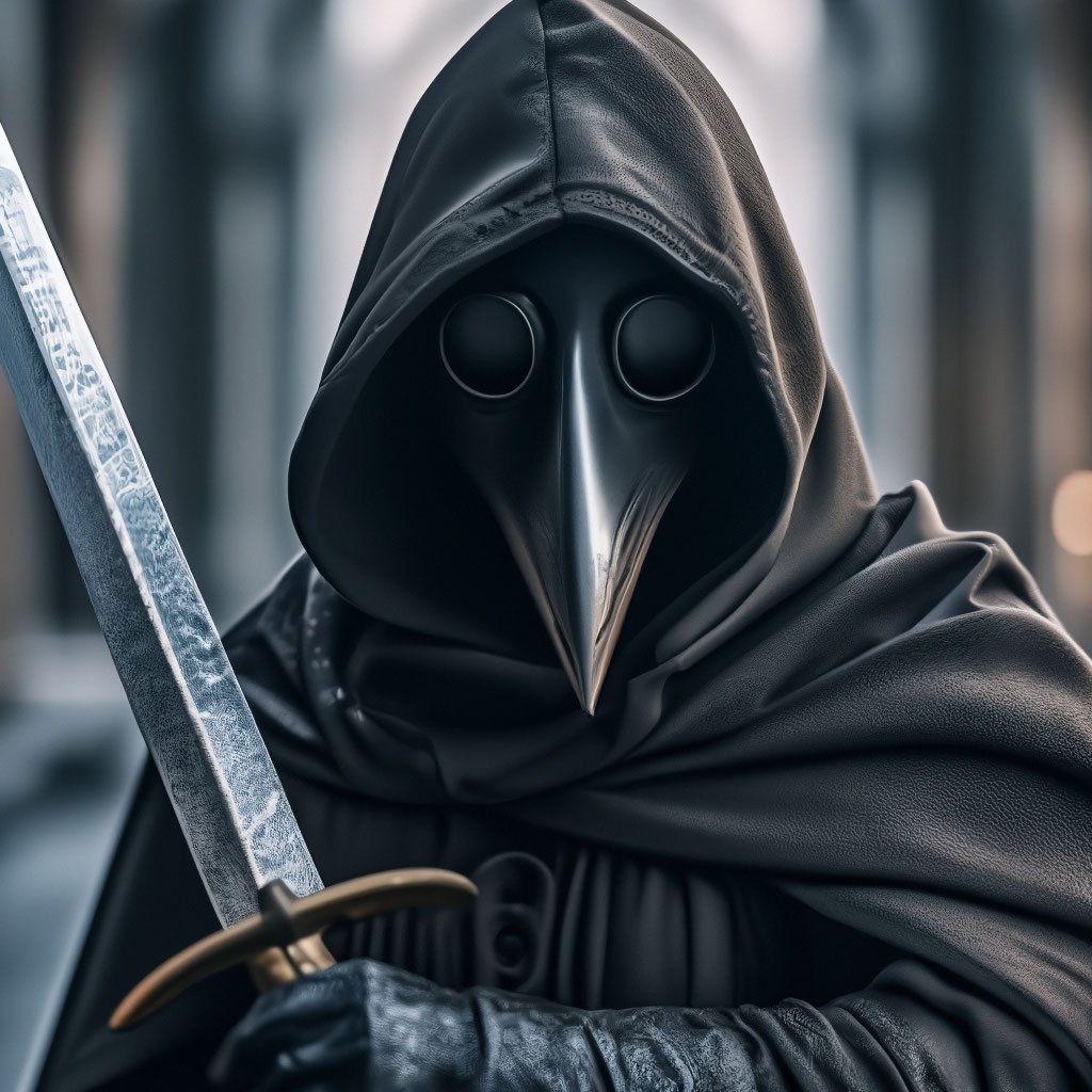 "Plague Doctor superhero , hooded with a sword realistic, professional ...