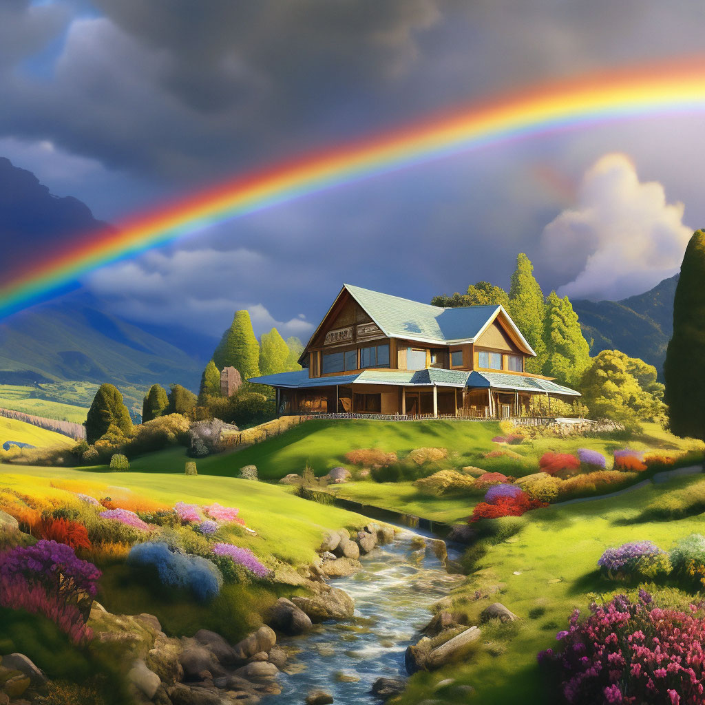 "New Zealand thunderstorm in the evening, rainbow, spring chalet-style ...