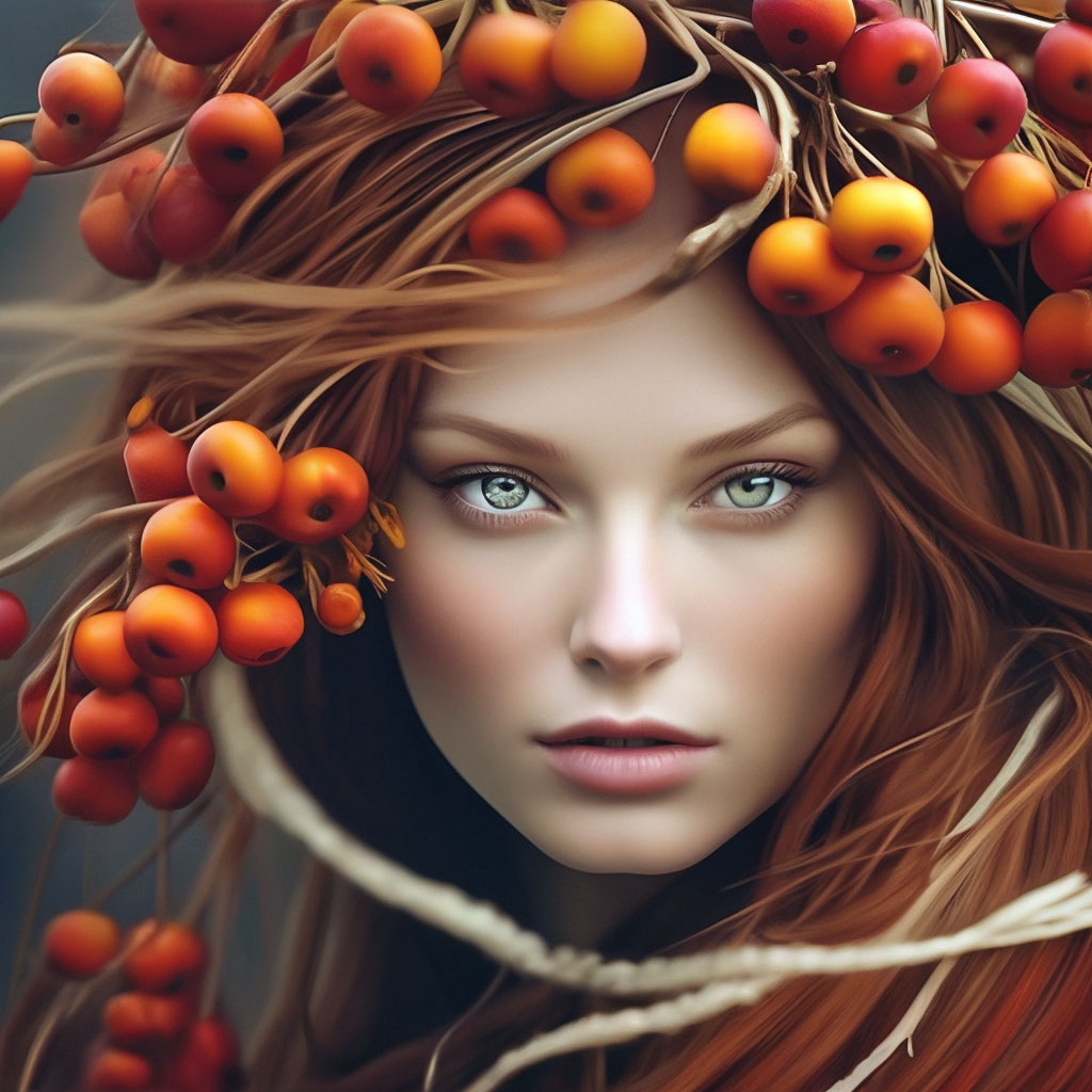 "Rowan woman, big honey eyes, complex multi-layered hairstyle with ...