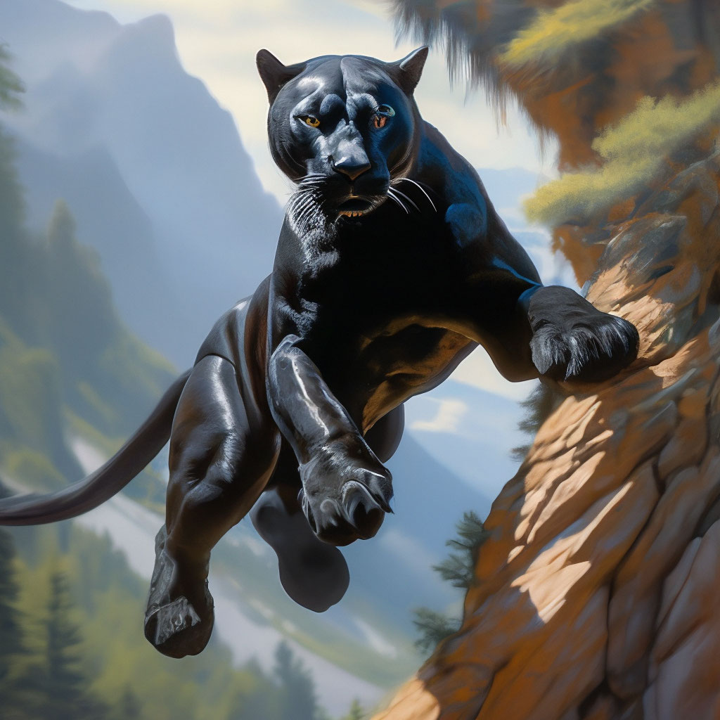 "A panther preparing to jump" — image created in Shedevrum