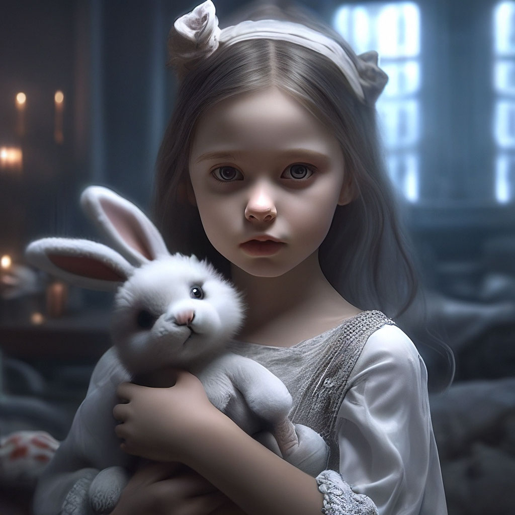 "High detail, hyper realism,horror, an incredibly beautiful gloomy girl ...