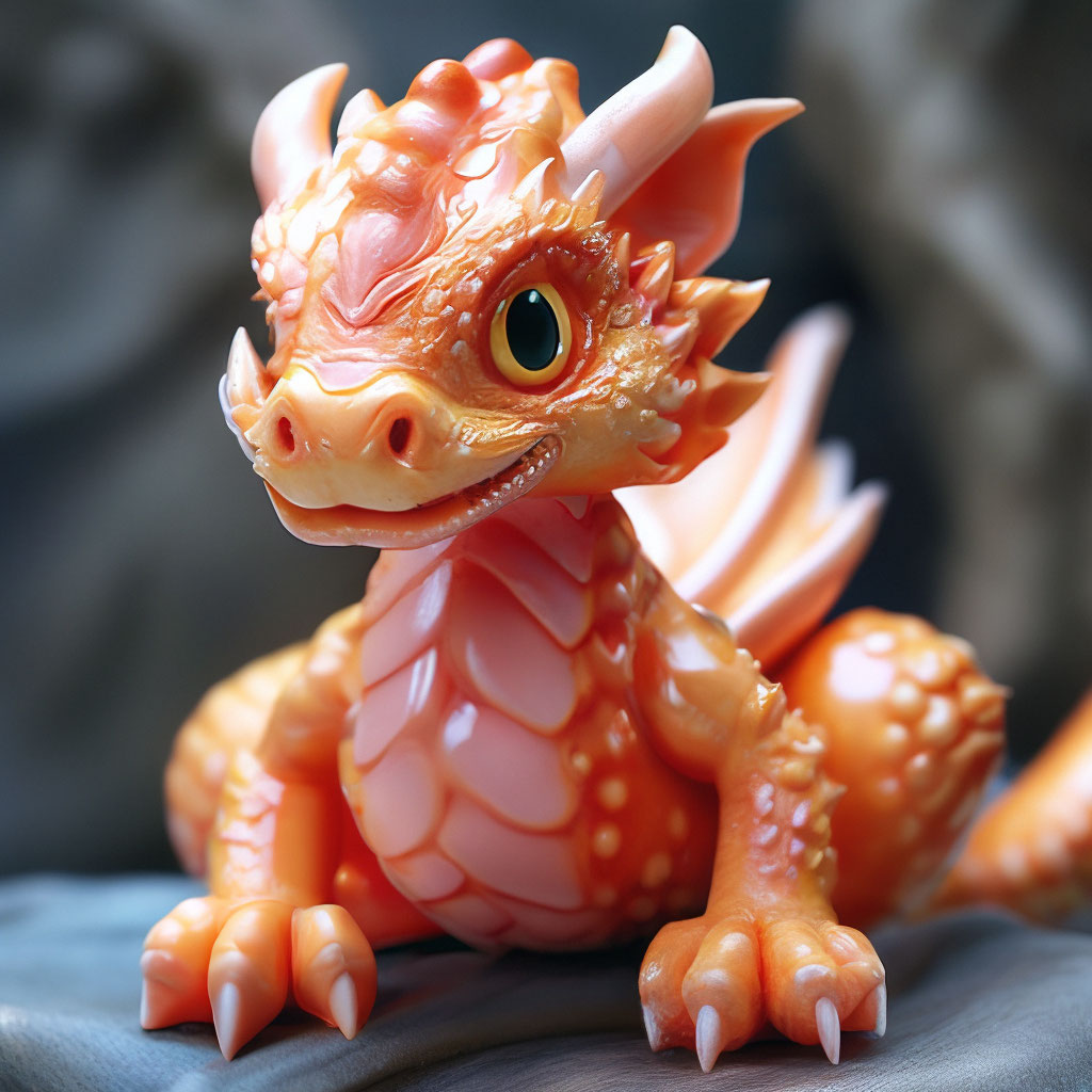 "Realistic cute rubber peach dragon, …" — image created in Shedevrum