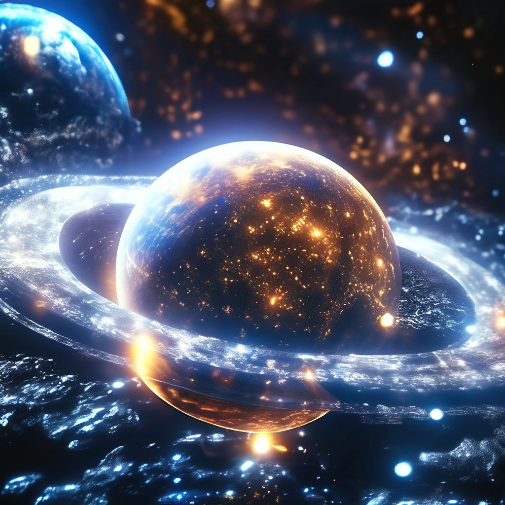 "An epic planet with space glowing inside, stars, galaxies, clouds ...