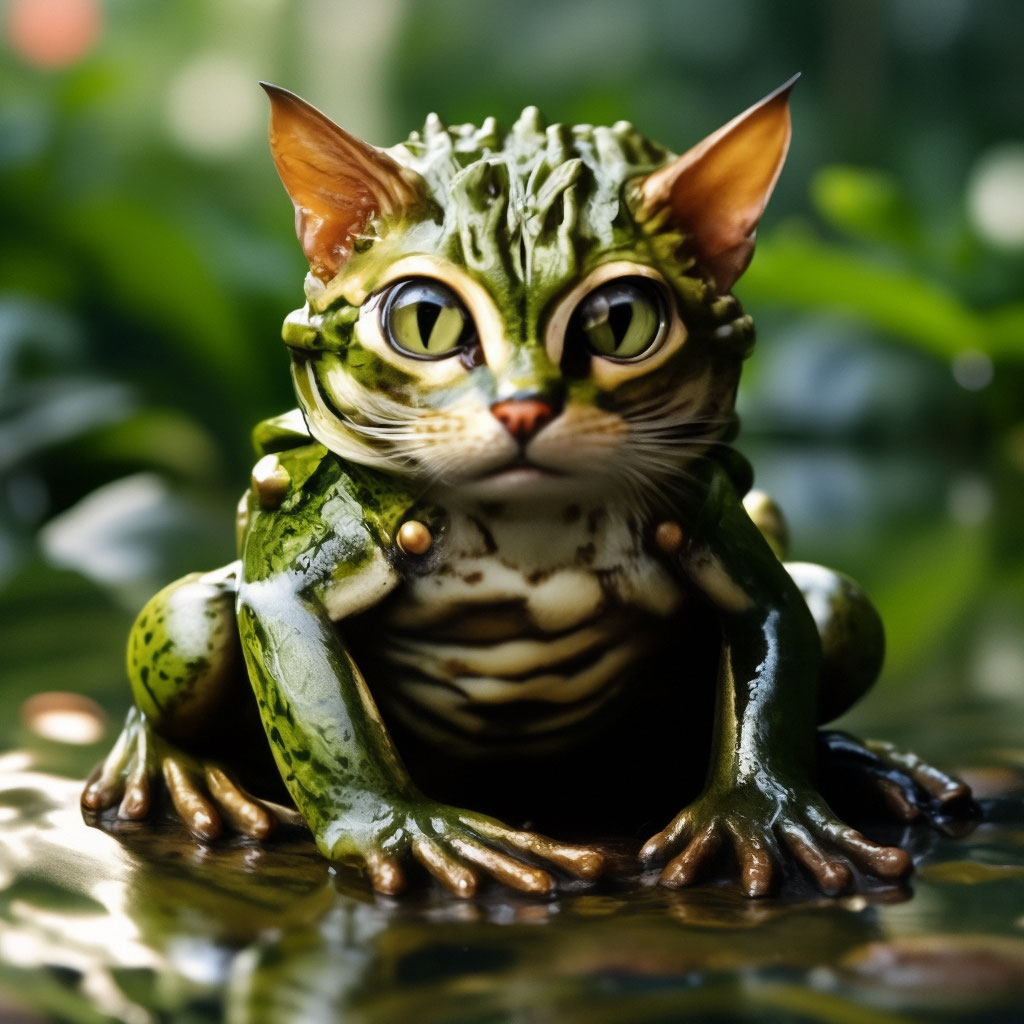 "A hybrid of a cat and a frog" — image created in Shedevrum