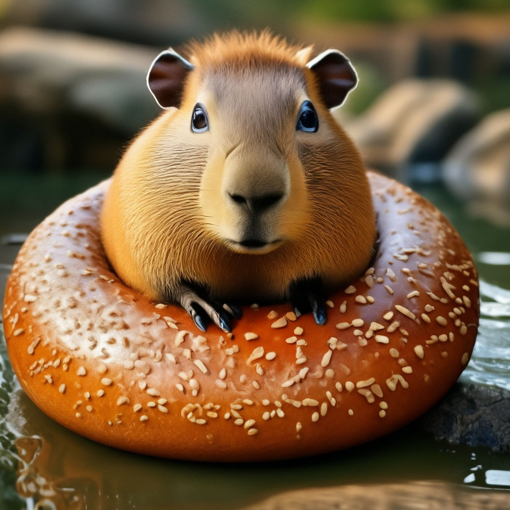 "Capybara capybara in the form of a large pastry bagel" — image created ...
