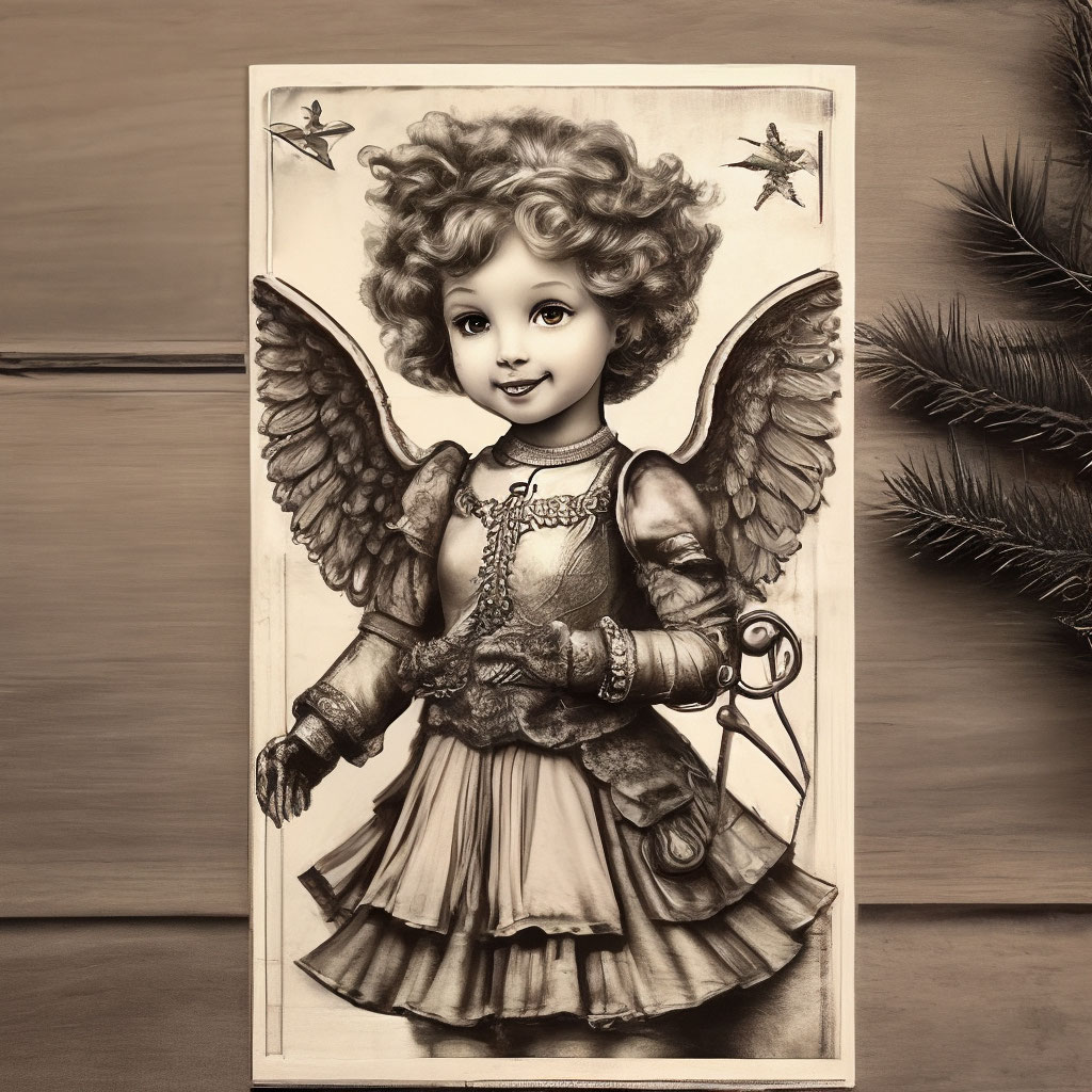"🎄🪽 beautiful super cute angel decorates a Christmas tree, retro style ...