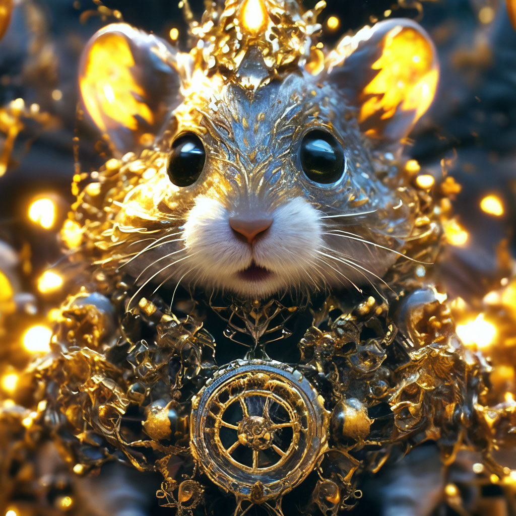 "Hamster, surrealism, consists of fractals, fairy elf, fiery, black and ...