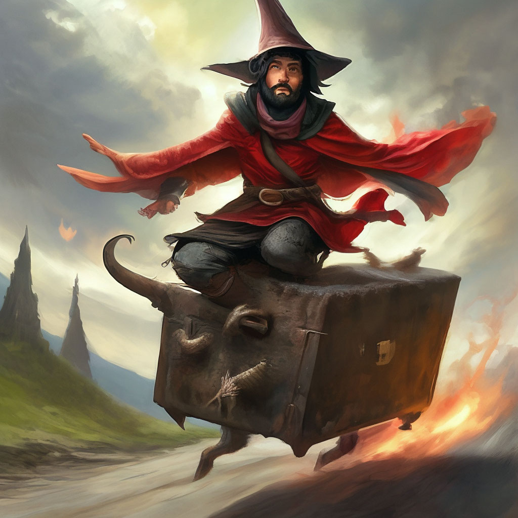 "A frightened, tall, skinny young wizard with a short black beard in a ...
