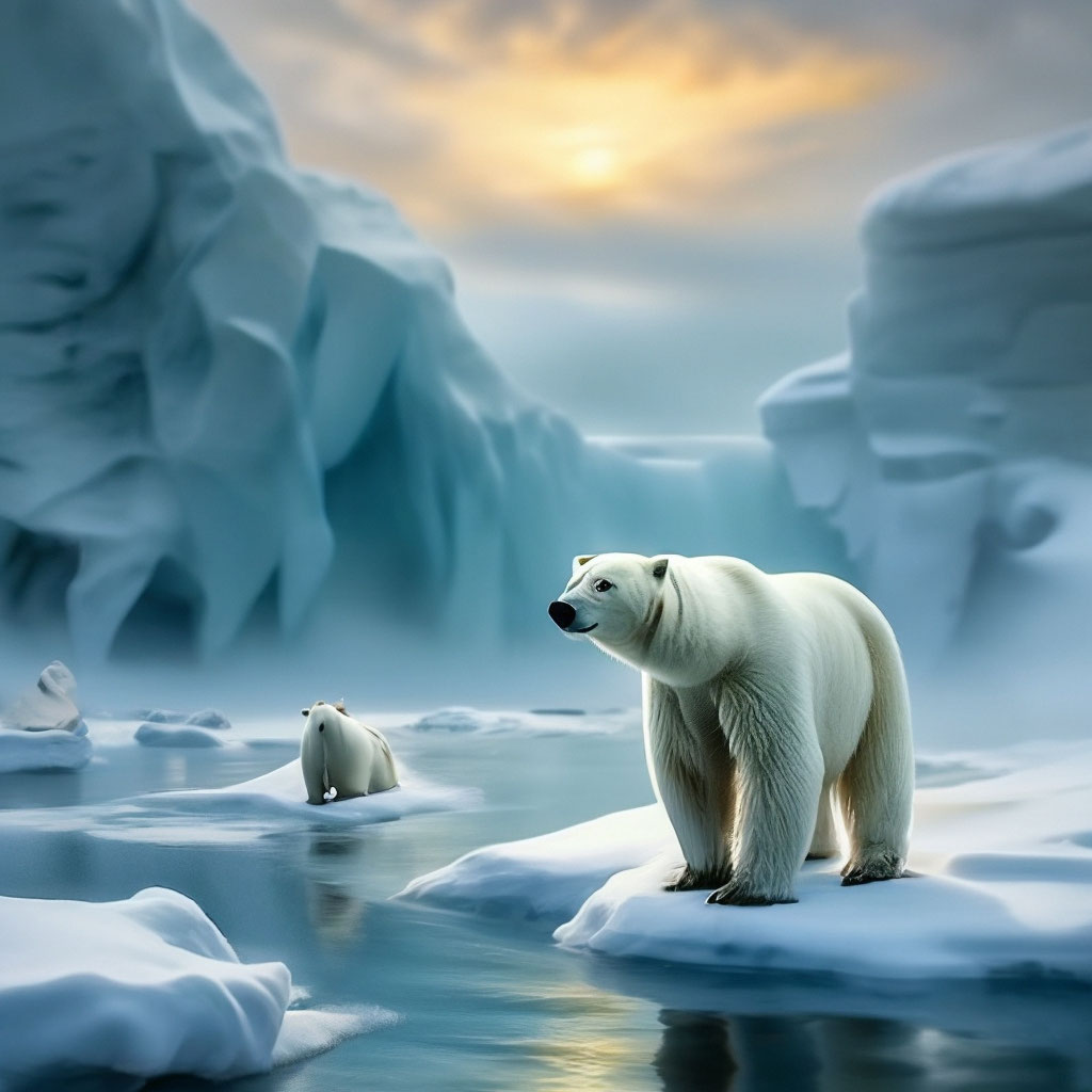 "Arctic Ocean, winter, polar bears" — image created in Shedevrum