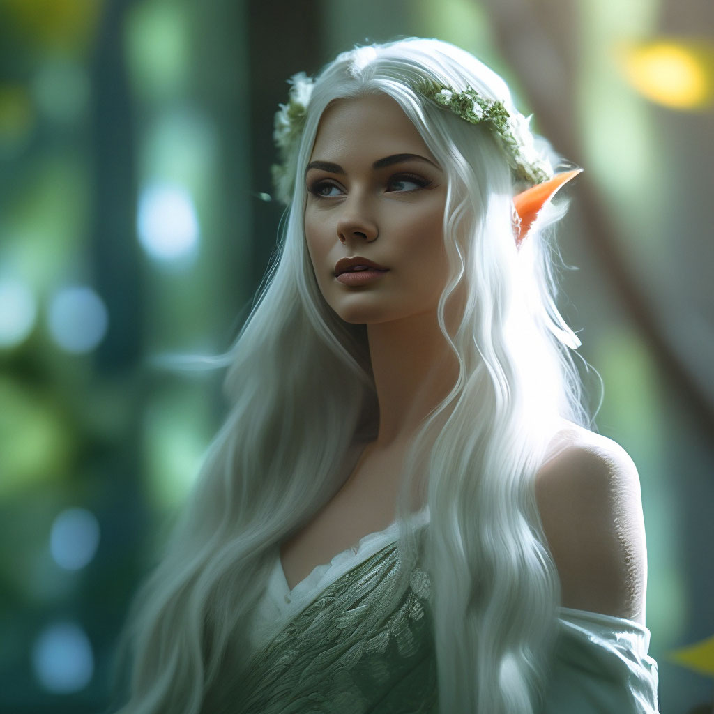 "Elf in a magical forest, Long white hair, Full body shot, Beautiful ...