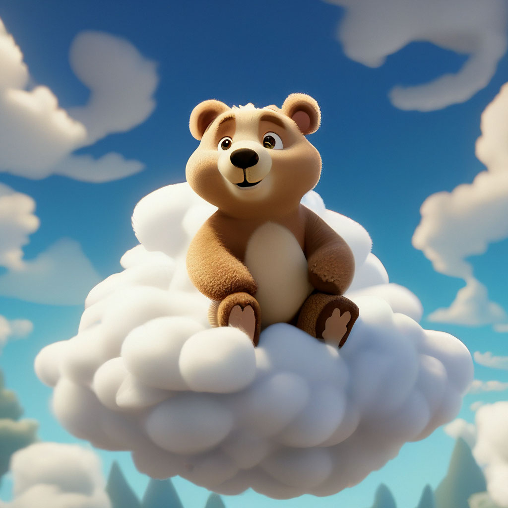 "Clouds - white-maned horses.......... ......... little brown bear ...