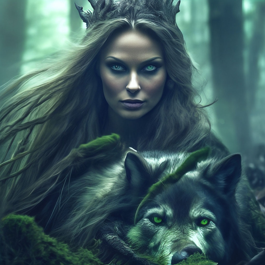 "Realistic, fantastic world,beautiful evil witch with long hair,green ...