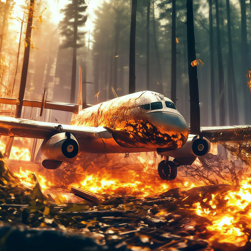 "Burning plane crashes in the forest, 4k, high resolution, high detail ...