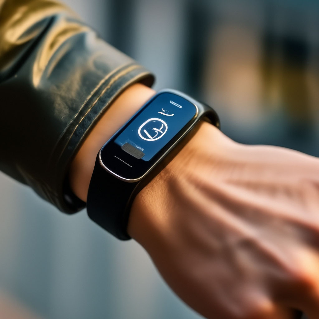 "The smart bracelet of the future on a man's hand" — image created in ...