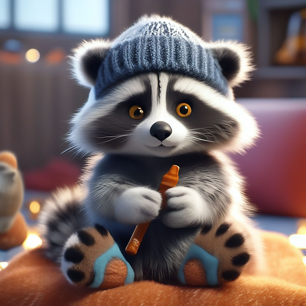 "Raccoon, fluffy,funny,humorous, beautiful, big shiny eyes,cunning ...