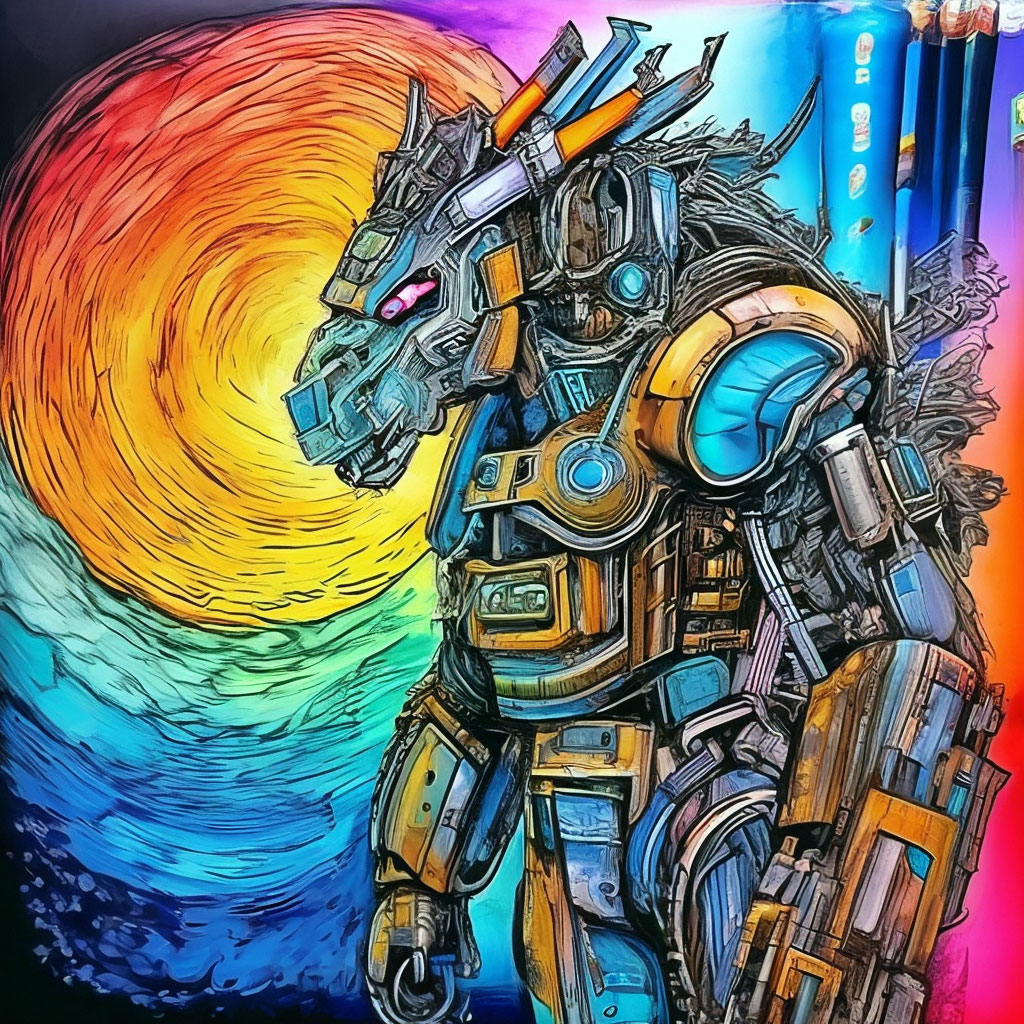 "Centaur space robot, colorful ink drawing, masterpiece, the finest ...
