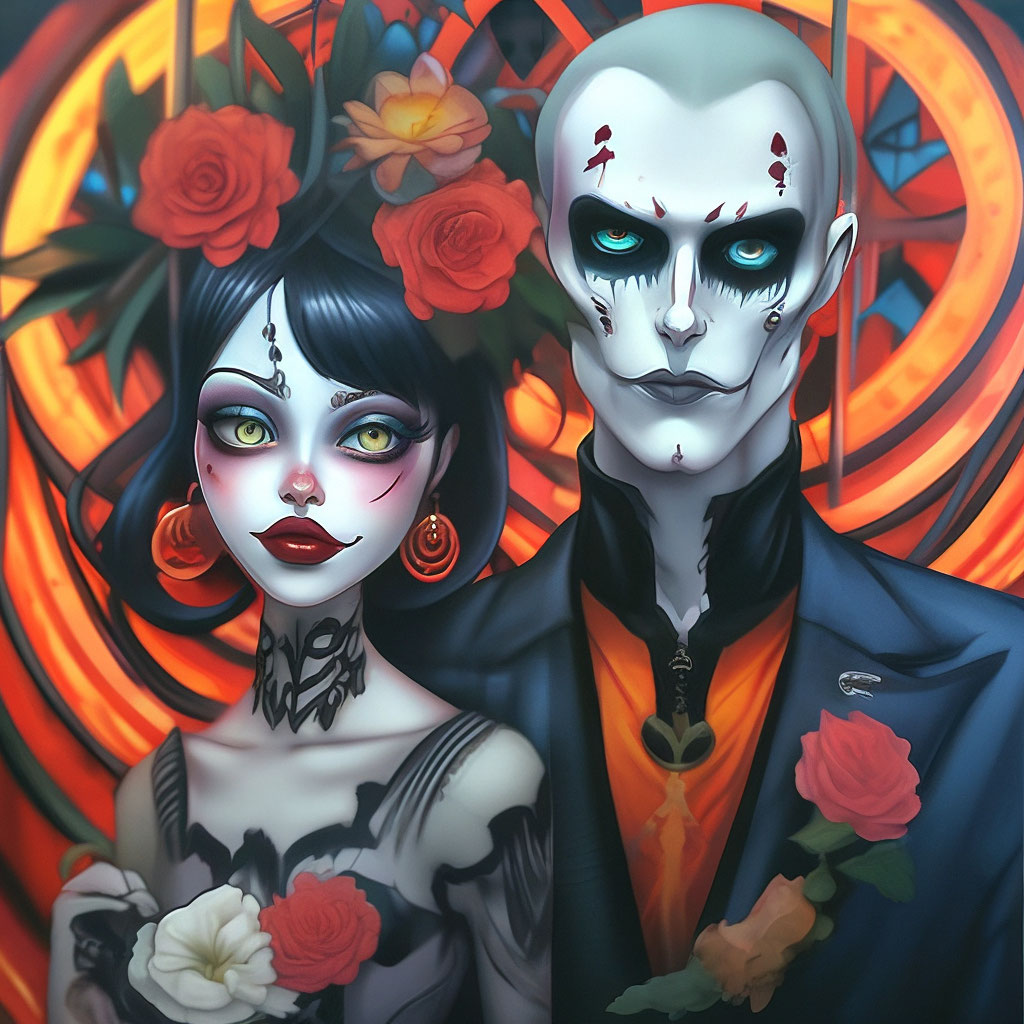"A beautiful necro-girl and a harlequin man. loose, plump lips, big ...