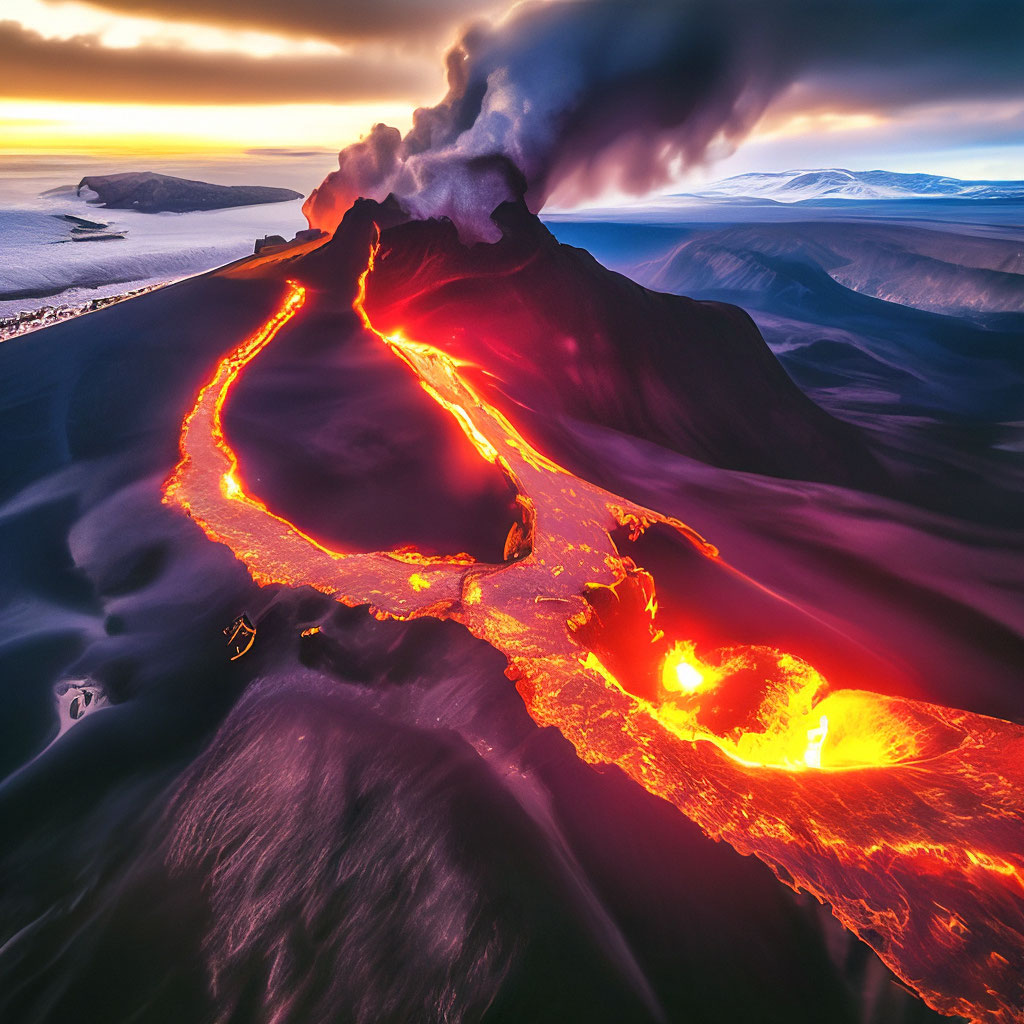 "Erupting volcano, flowing lava, hyperdetalization, megarealism, high ...