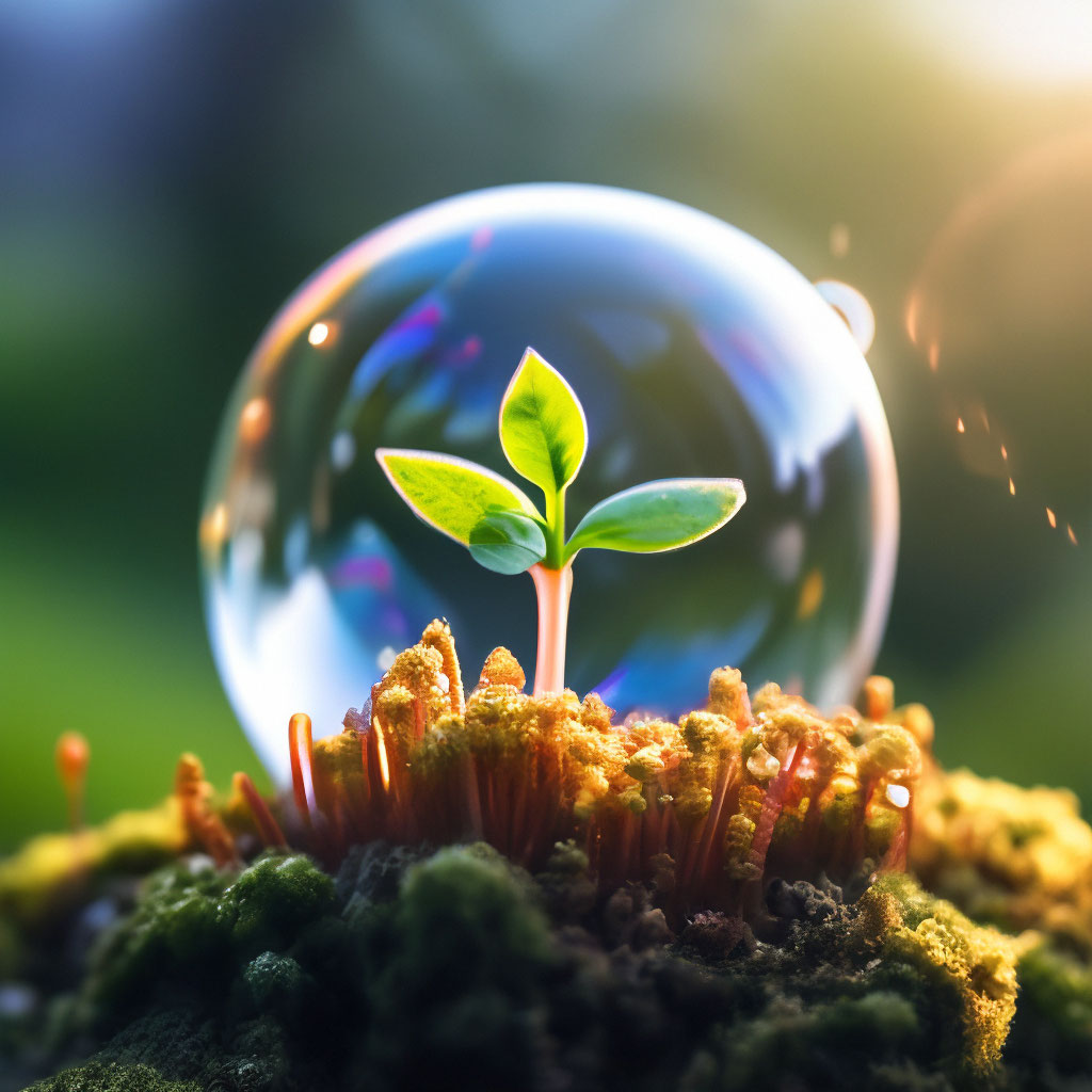 "A sprout in a soap bubble" — image created in Shedevrum