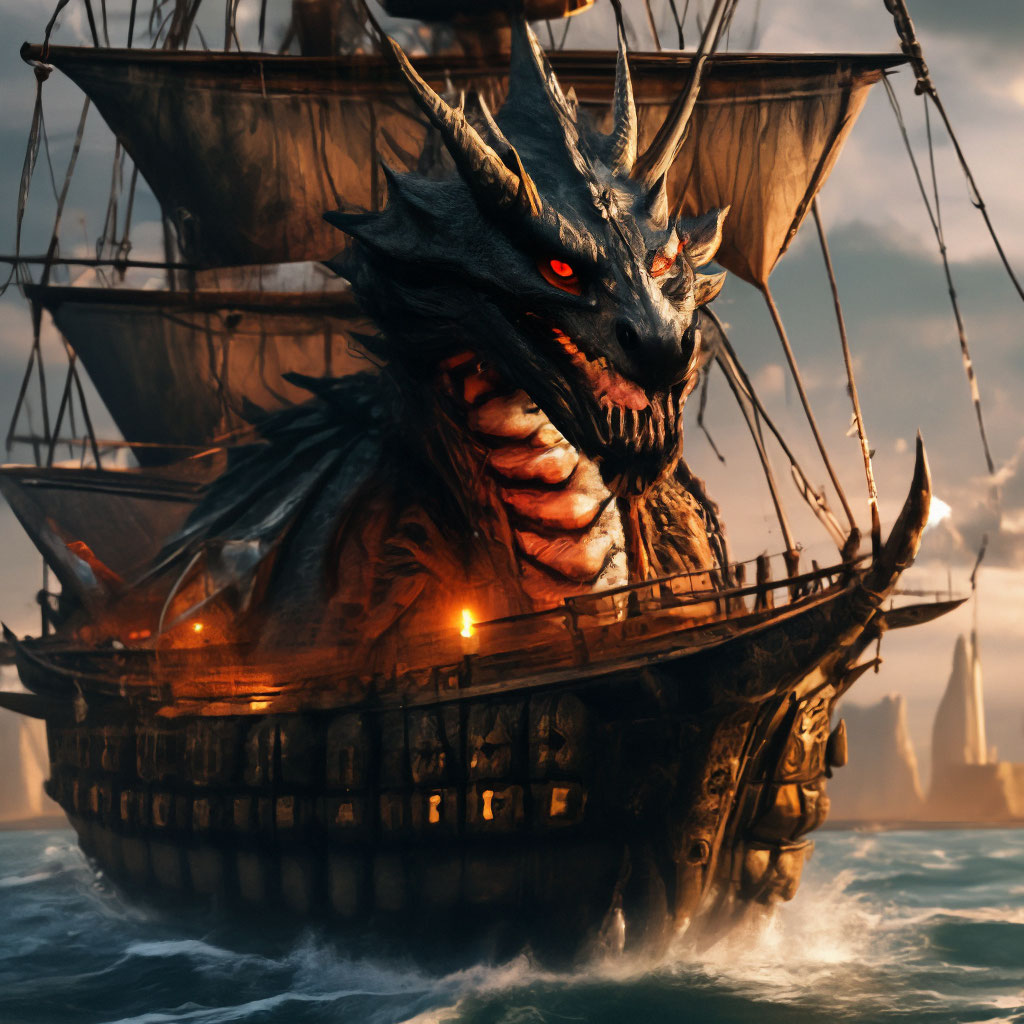 "Dragon from is pirate, hatted ship, realistic,professional photo, 4k ...