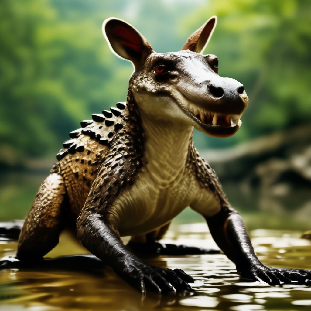 "A hybrid of a crocodile and a kangaroo" — image created in Shedevrum