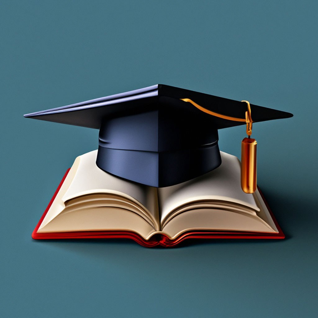 "Logo, academic cap of higher education hanging over an open book ...
