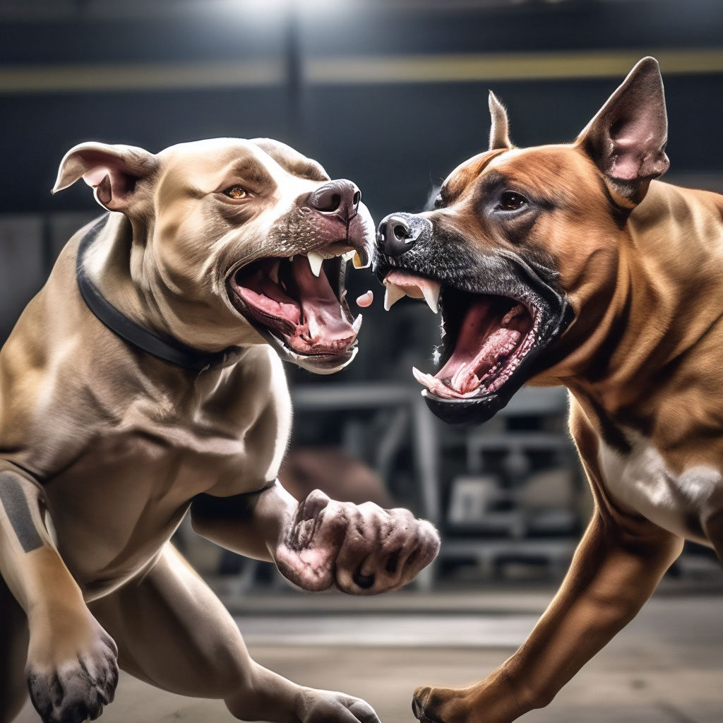 "Pit bull and german shepherd dog fight bite realism 32k" — image ...