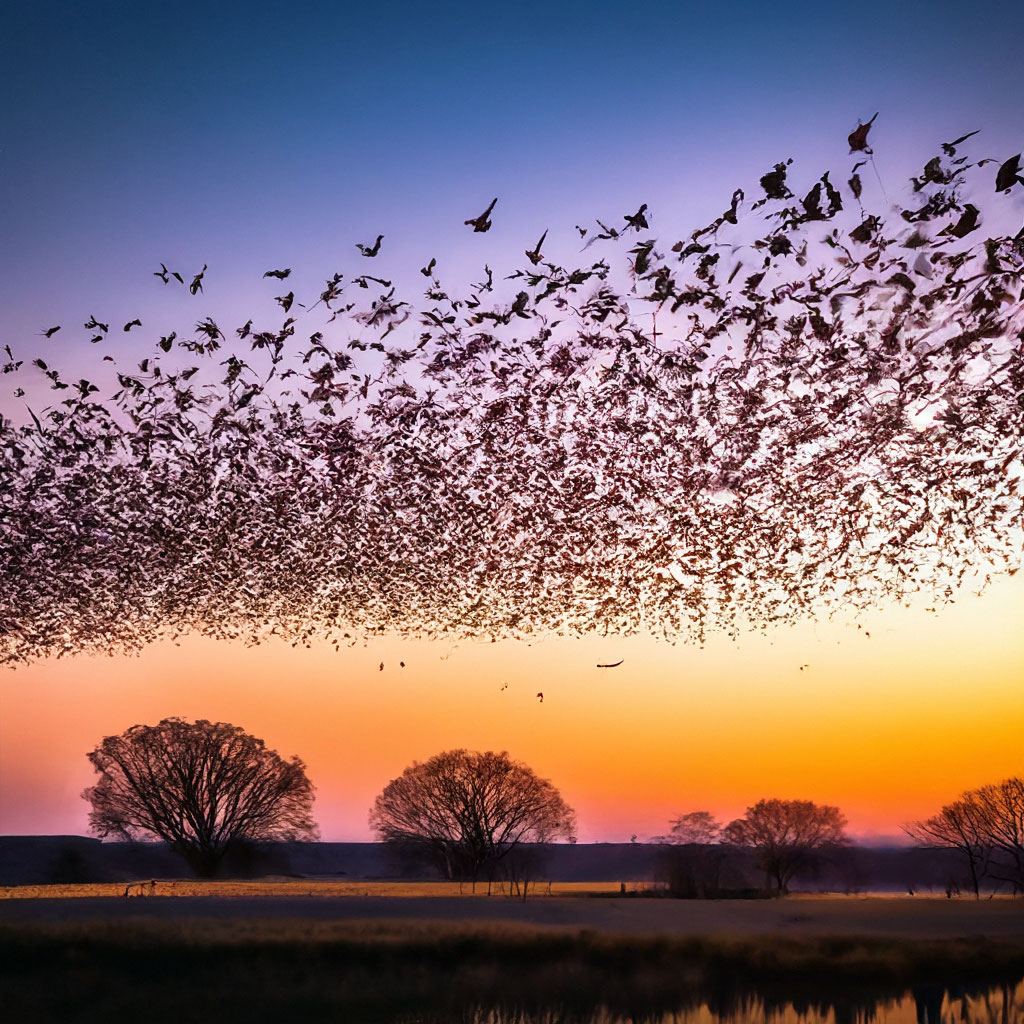 "Murmuration of birds in the sky gentle, light, subtle spaciousness ...