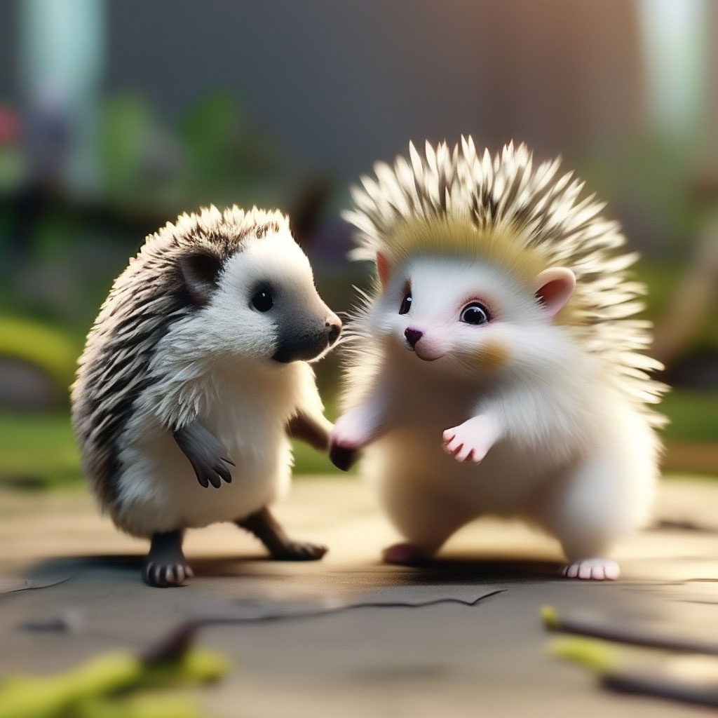 "Cute fluffy hyper-realistic bunny and hedgehog, fighting" — image ...
