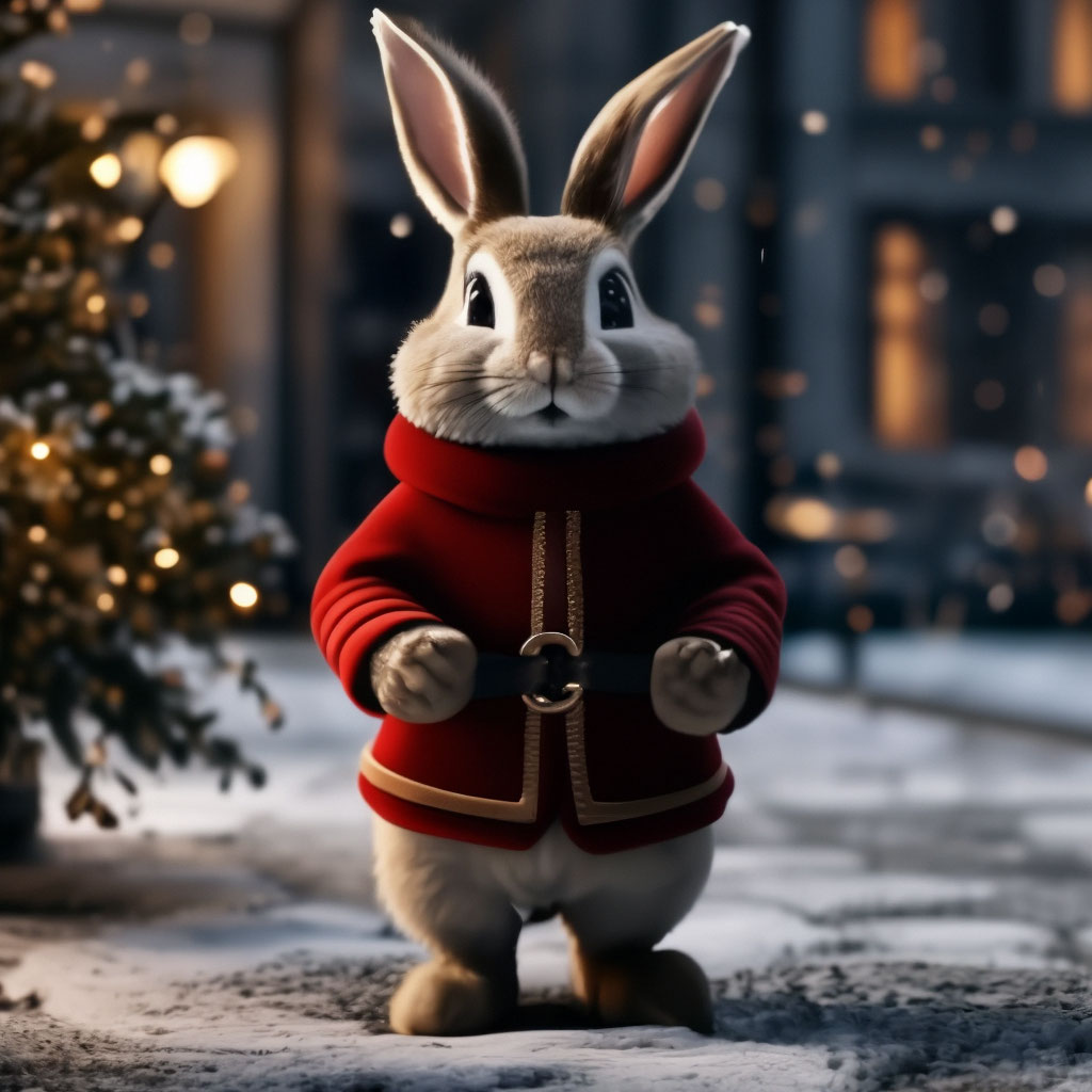 "Christmas the rabbit is standing very close to the Christmas tree the ...
