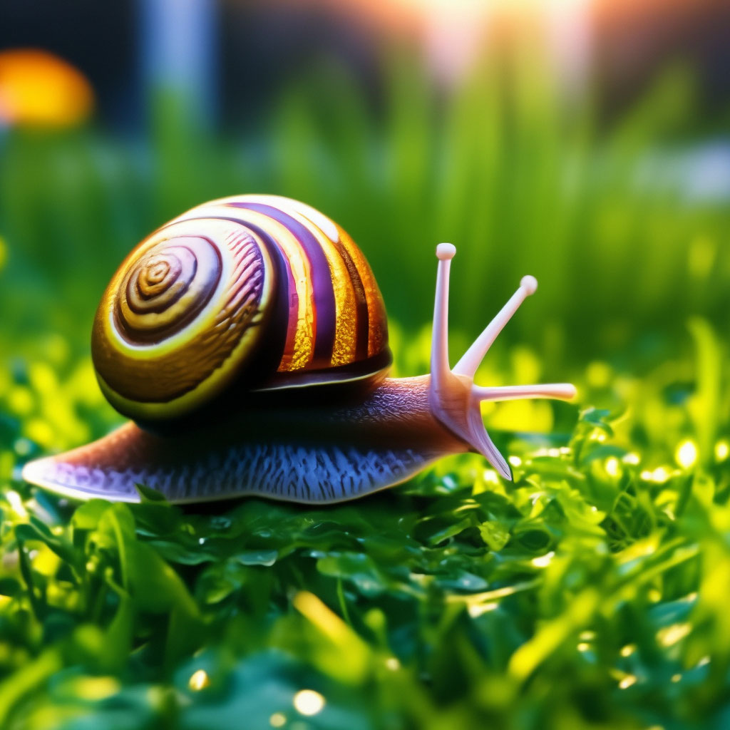 "Snail neon snail ,crawling on a leaf, the sun is shining, rainbow ...