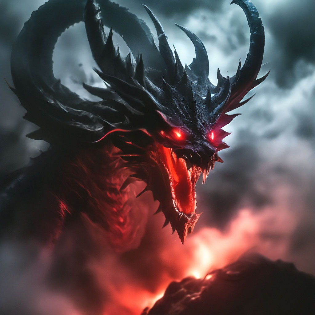 "Night smoke dragon with horns,night smoke monster demon with horns and ...