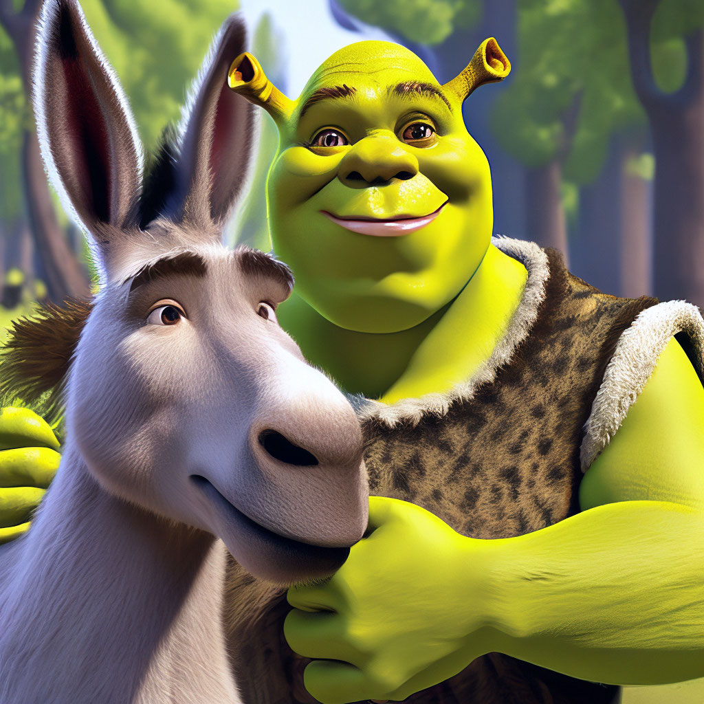 "Shrek with a donkey" — image created in Shedevrum