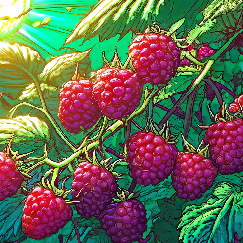 "Raspberry bush with ripe raspberries, followed by raspberries and the ...