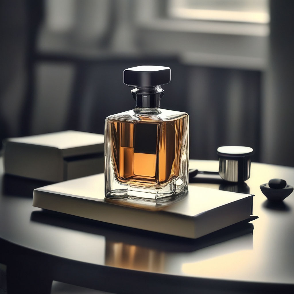 "Essens men's perfume bottle, minimalism style, on the table, book ...
