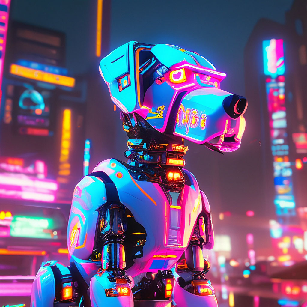 "Morning neon robo-dog" — image created in Shedevrum