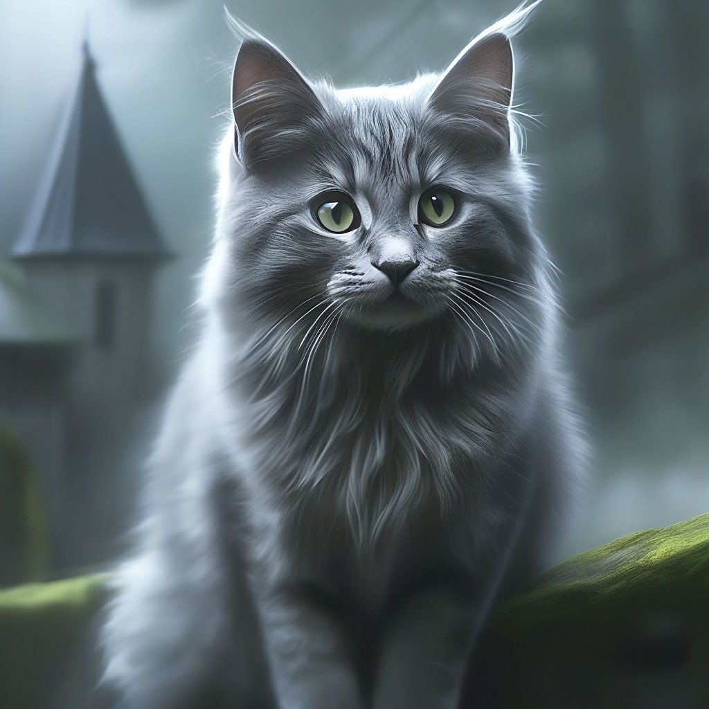 "Cat, hyperrealism, 32k, cute, beautiful, gray cat, random angle, I'm ...