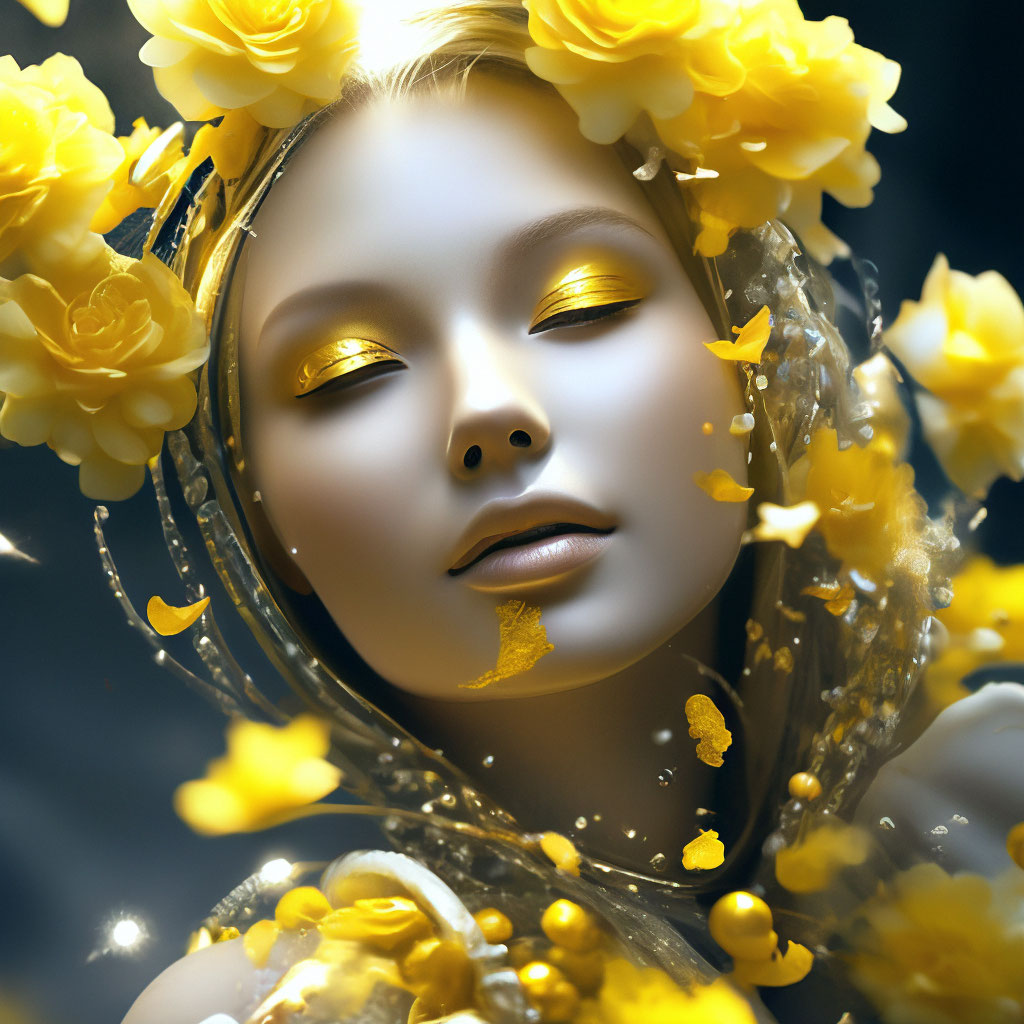"Refined face, girl turns into an angel, metamorphosis, bright yellow ...