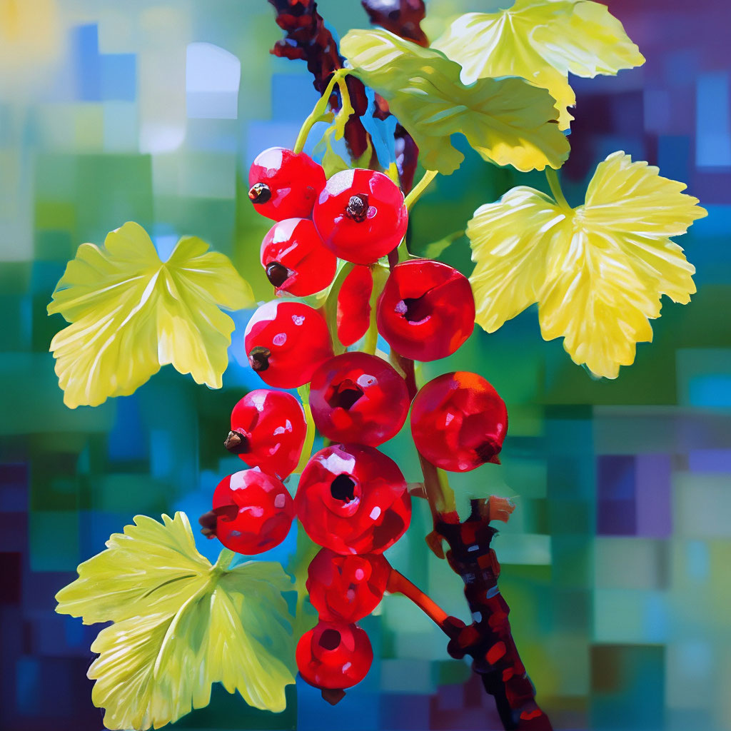 "A branch of red currant with cubic berries. sunny, aesthetic ...