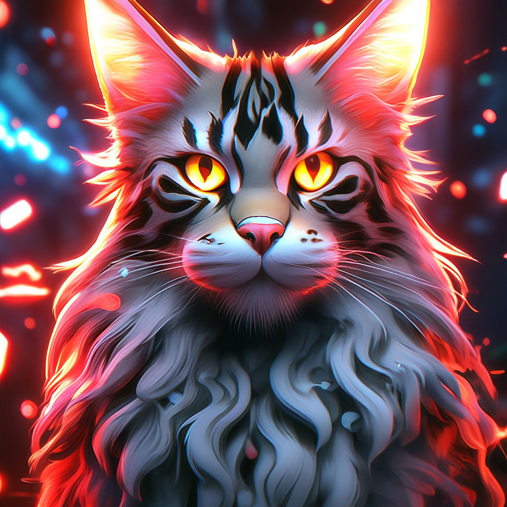 "Maine coon cat in anime style, megarealism, high detail, atomic ...