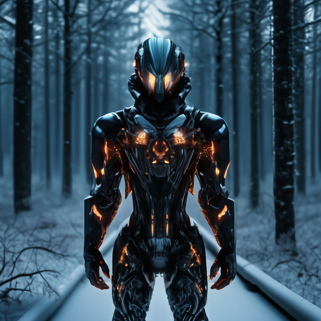 "Dense winter night forest: realistic cybernetic tools, virtual reality ...