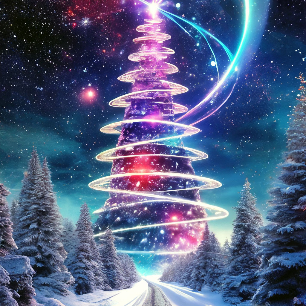 "New Year in space, a fantastic Christmas tree consisting of planets ...