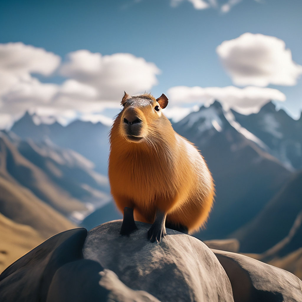 "Capybara climbs mountains, aesthetically pleasing, professional photo ...