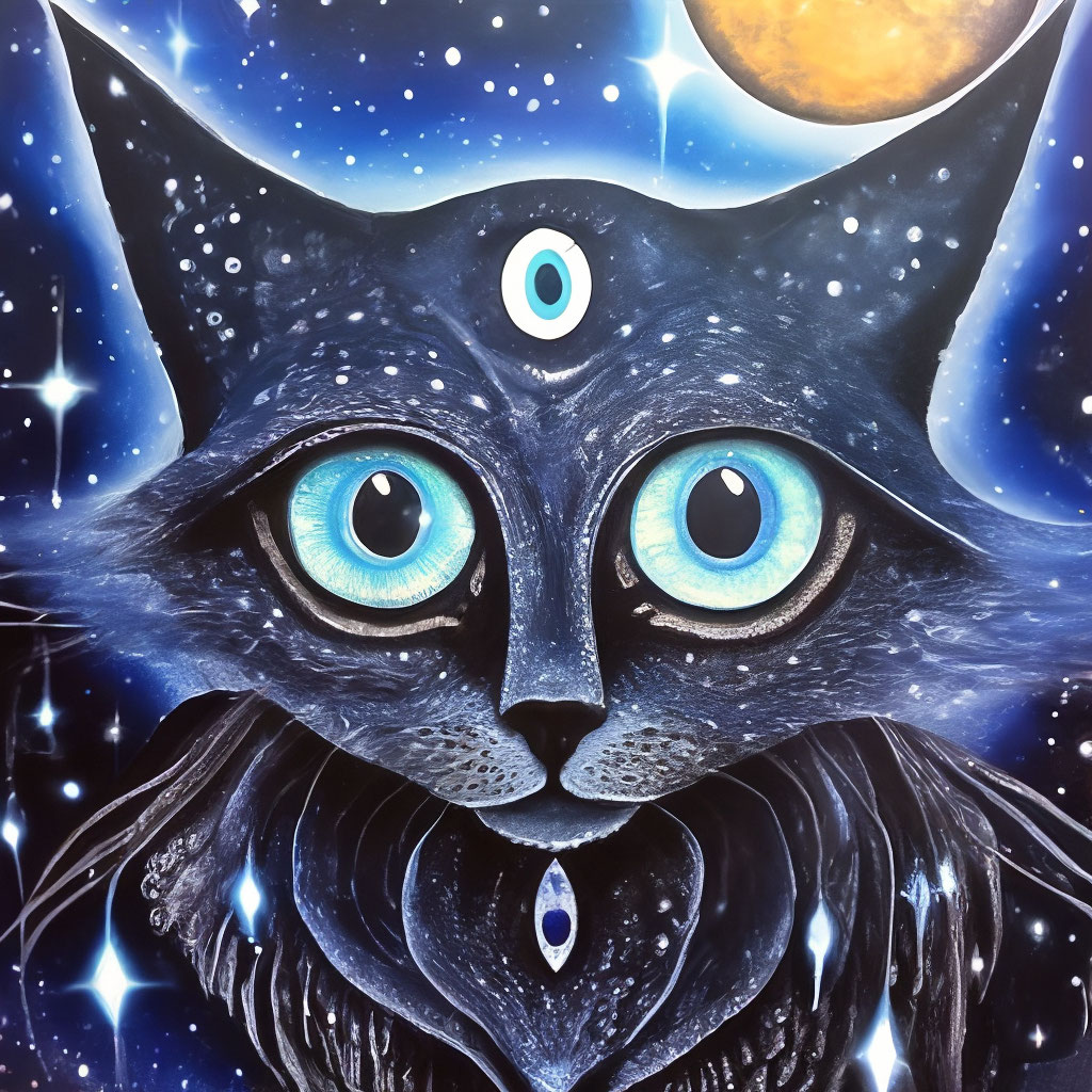 "Third eye on forehead, cat, third eye, double exposure, liquid ink ...