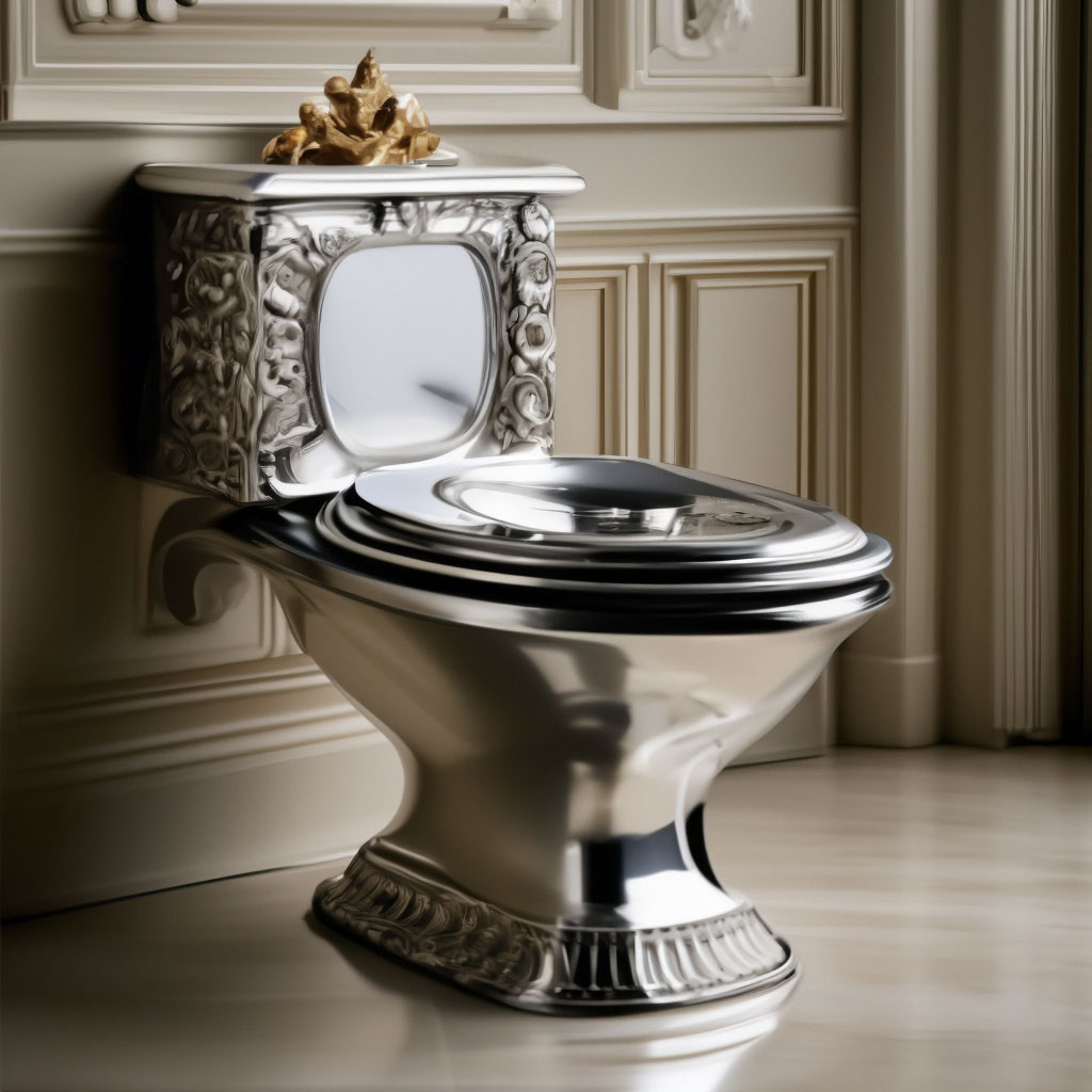 "Silver toilet bowl with 917 sample" — image created in Shedevrum