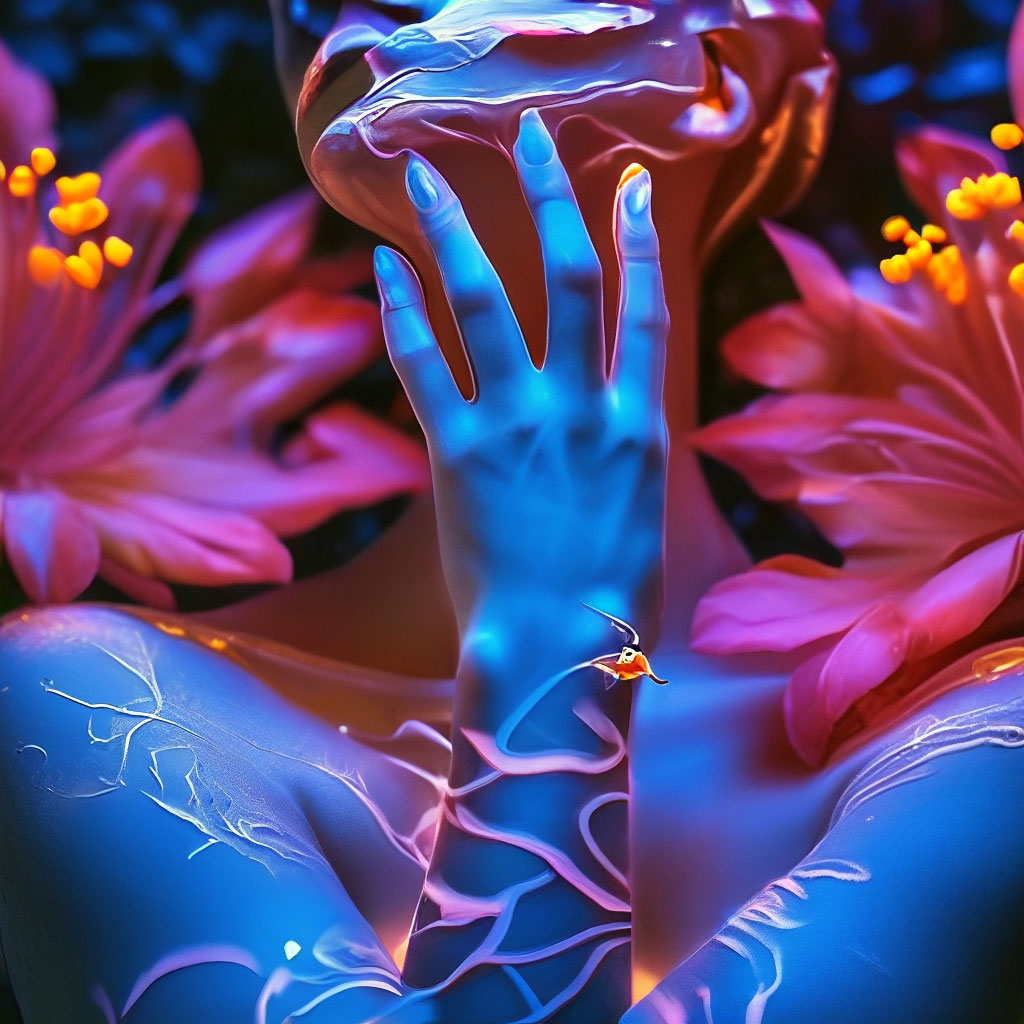 "Body art,aesthetics of the female body area, instead of halos ,flowers ...