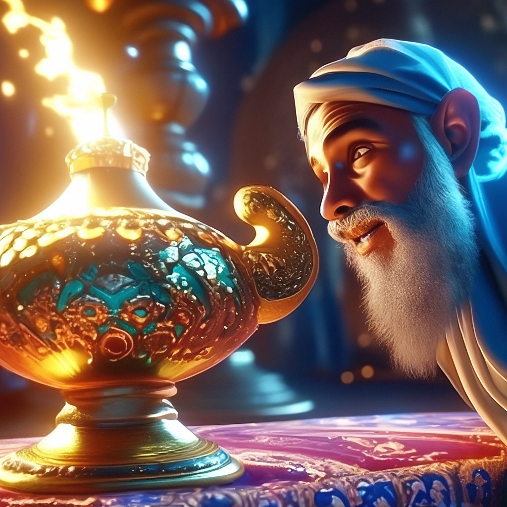 "Genie appears from a magic lamp,fantasy, cinematic style, beautiful ...