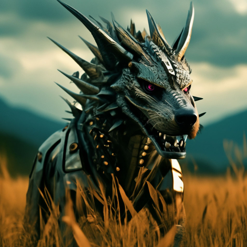 "Dragon dog in the field." — image created in Shedevrum